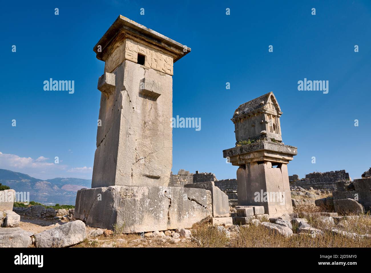 Harpy monument and Lycian tomb in ruins of ancient city Xanthos, Turkey ...