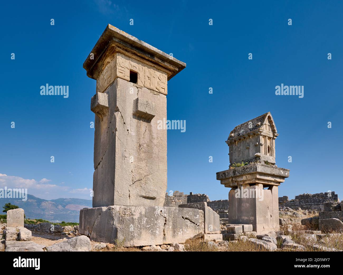 Harpy monument and Lycian tomb in ruins of ancient city Xanthos, Turkey ...