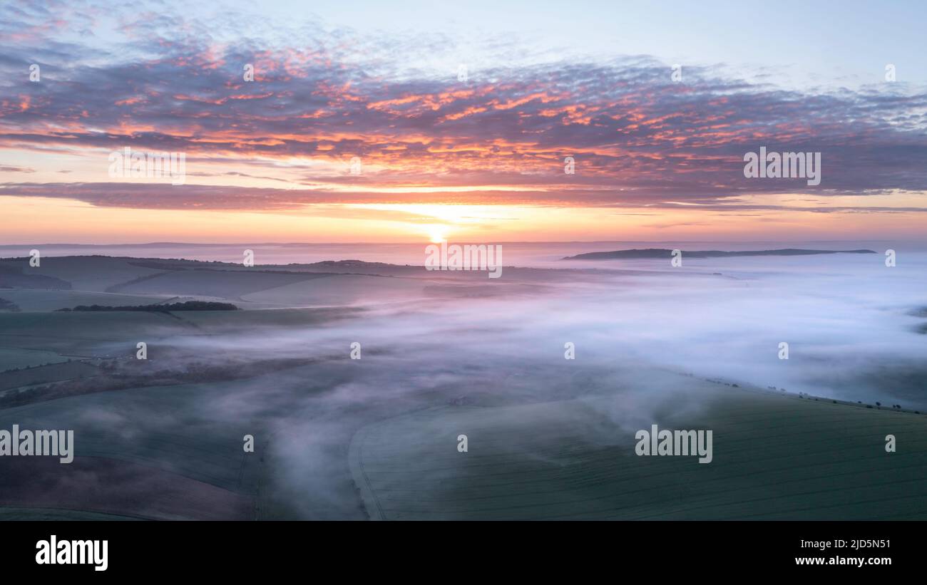Beautiful drone landscape image of sea of fog rolling across South ...