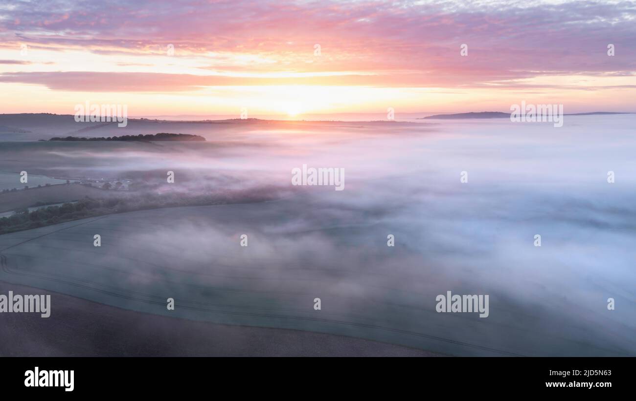 Beautiful drone landscape image of sea of fog rolling across South ...
