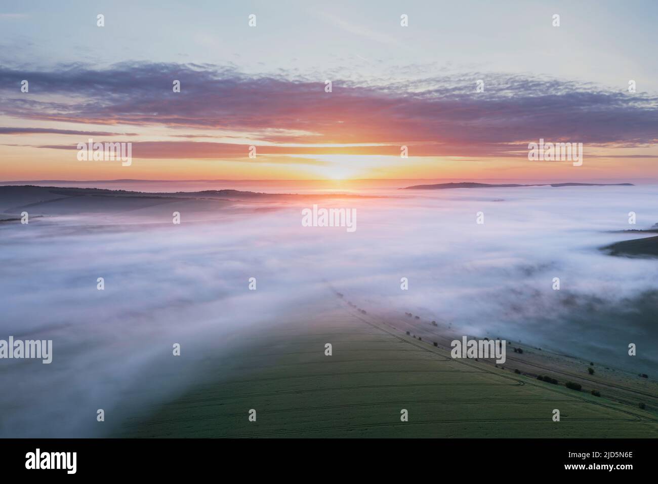 Beautiful drone landscape image of sea of fog rolling across South ...