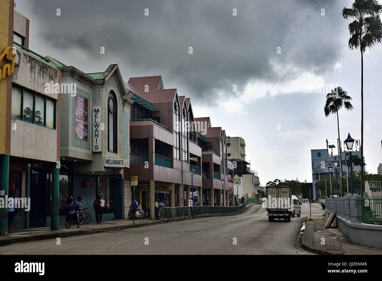 BRIDGETOWN, BARBADOS; February 19, 2020: The mains street of the old ...