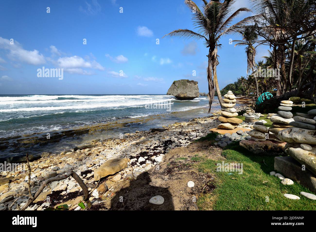 The beach of Bathsheba, East coast of island Barbados, Caribbean ...