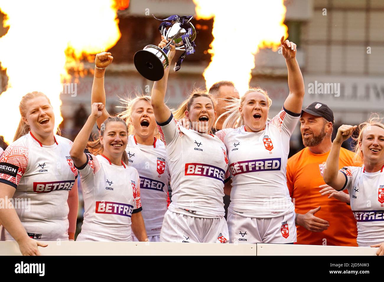 EnglandÕs Emily Rudge lifts the trophy after the Women's International ...
