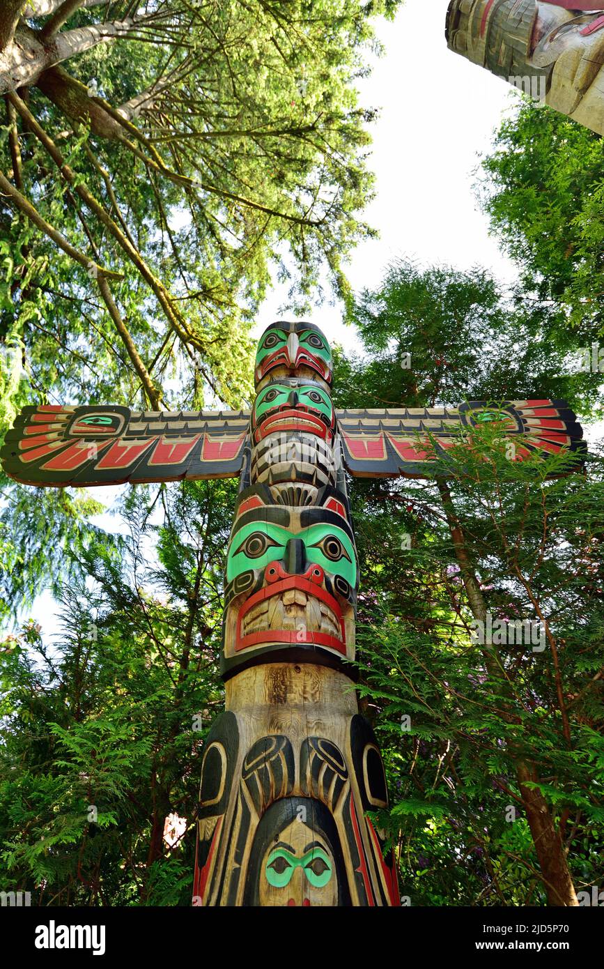 The Indian totem poles located in Capilano Park in Vancouver, Vancouver ...