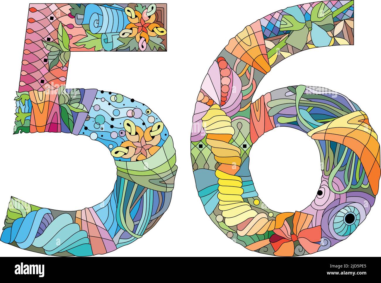 Fifty six number Isolated zentangle illustration for decoration Stock ...