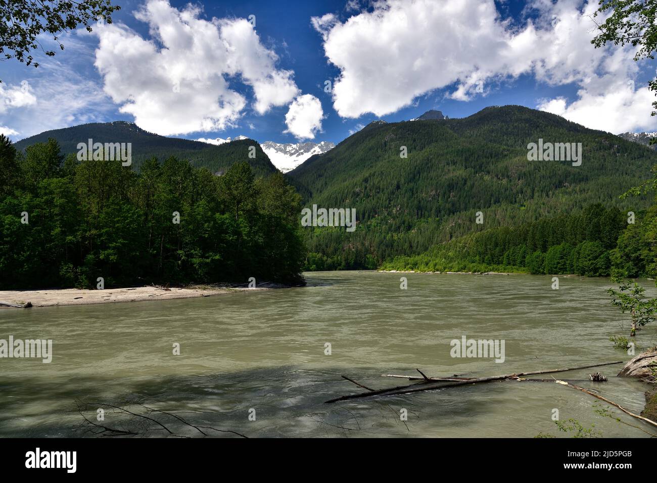 The Squamish river with Coastal Mountains in background, British ...
