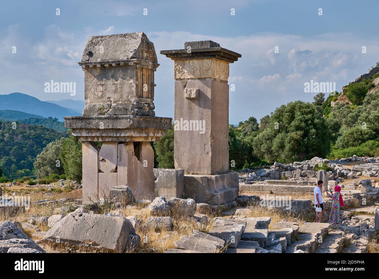 Harpy monument and Lycian tomb in ruins of ancient city Xanthos, Turkey ...