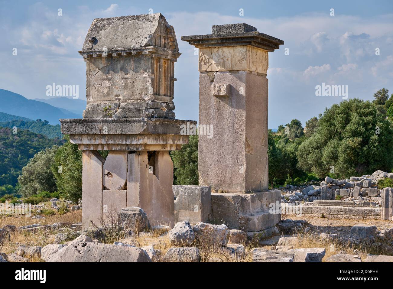 Harpy monument and Lycian tomb in ruins of ancient city Xanthos, Turkey ...