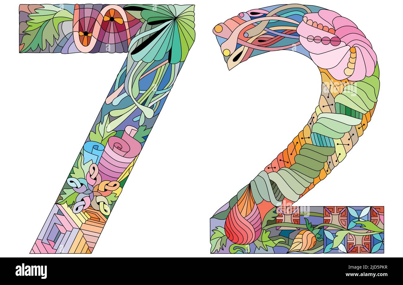 Seventy two number Isolated zentangle illustration for decoration Stock ...