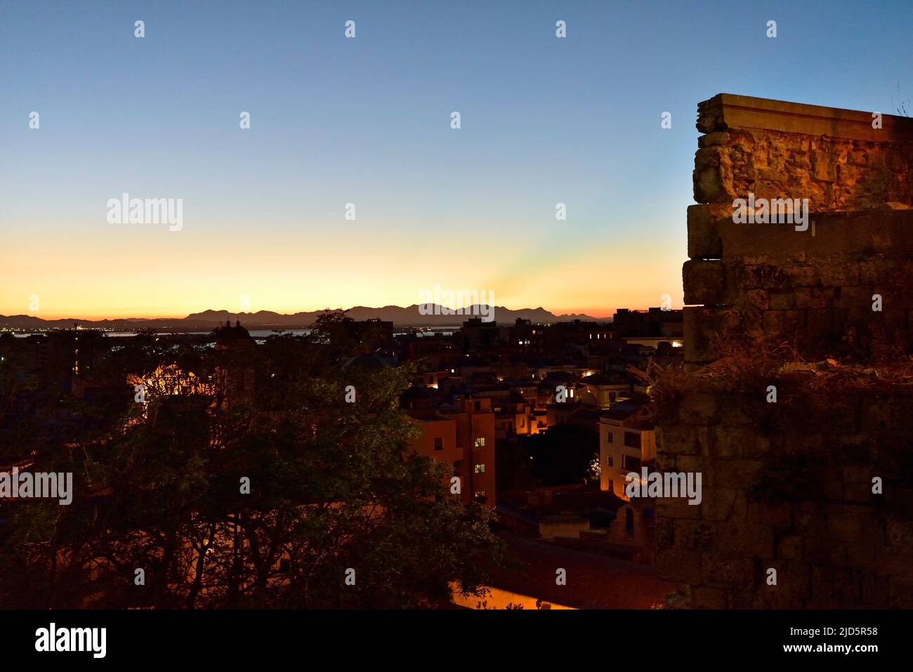 CAGLIARI, ITALY, AUGUST 15, 2019, Panorama of Cagliari old city center ...