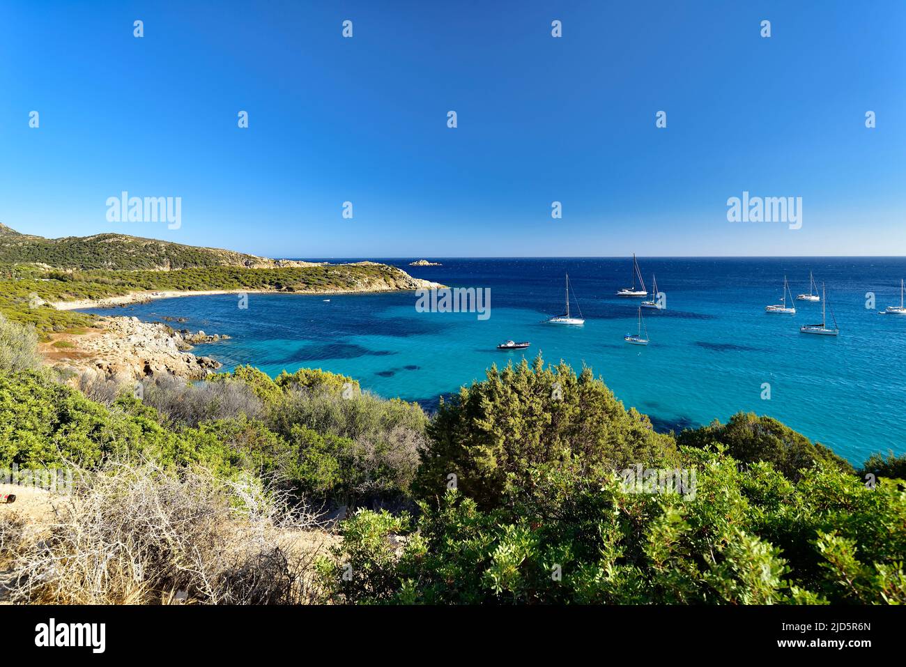 Pure clear azure coast near the Simius Beach near Villasimius, Sardinia ...