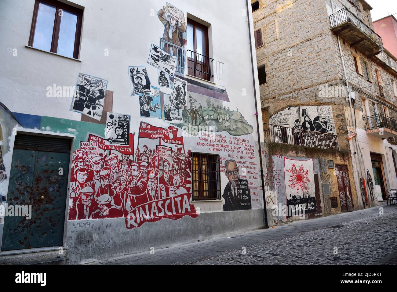 ORGOSOLO, SARDINIA, ITALY, AUGUST 21, 2019: Main street in historic ...