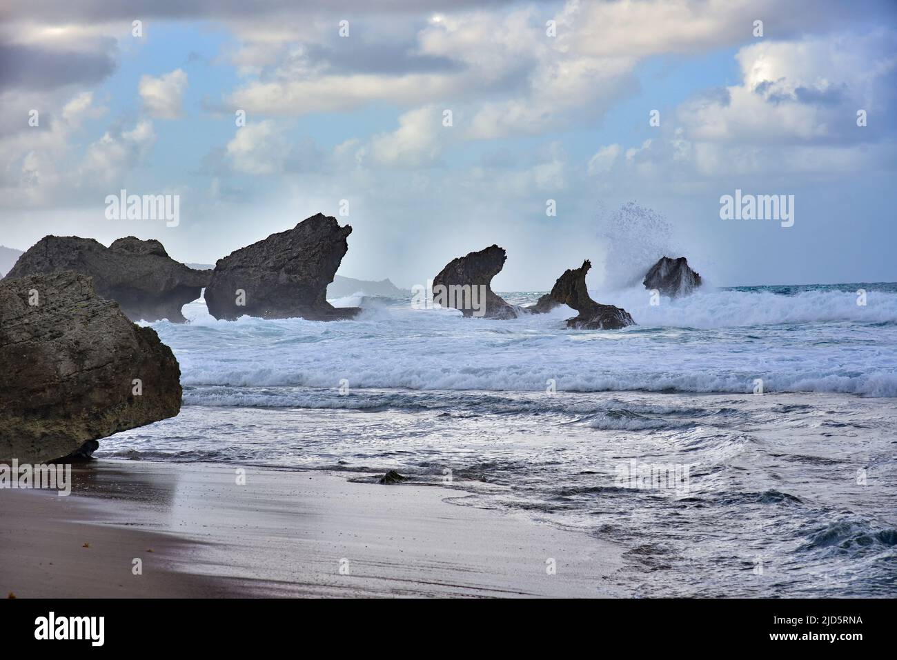 Specific rocks formation near The Soup Bowl spot on Barbados island ...