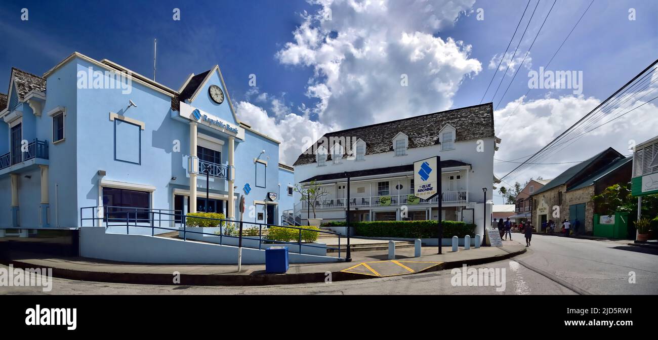 SPEIGHTSTOWN ,BARBADOS; February 22, 2020: People in the main square in ...