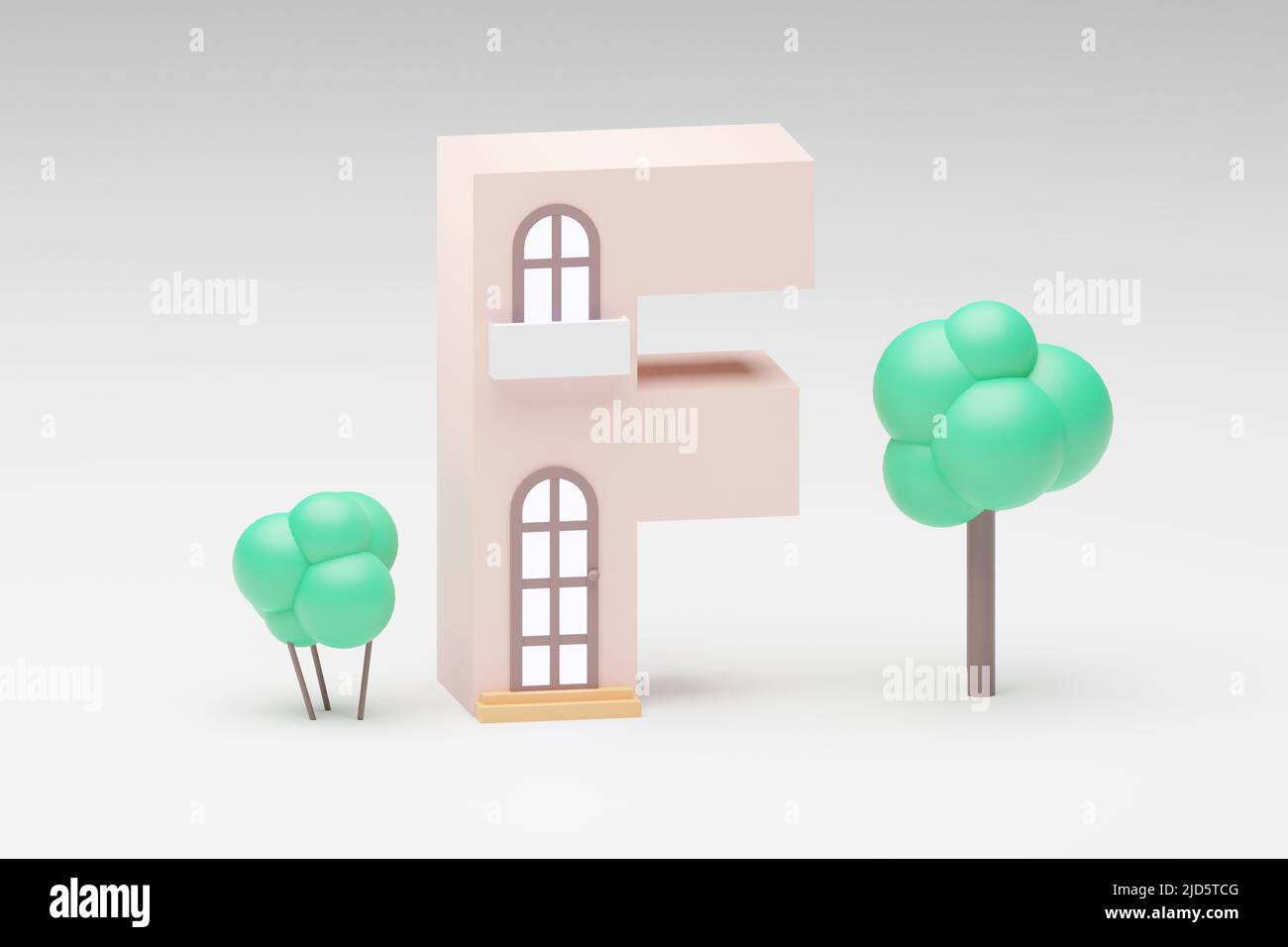 3d alphabet, letters shape made of tiny house on grey background, 3d ...