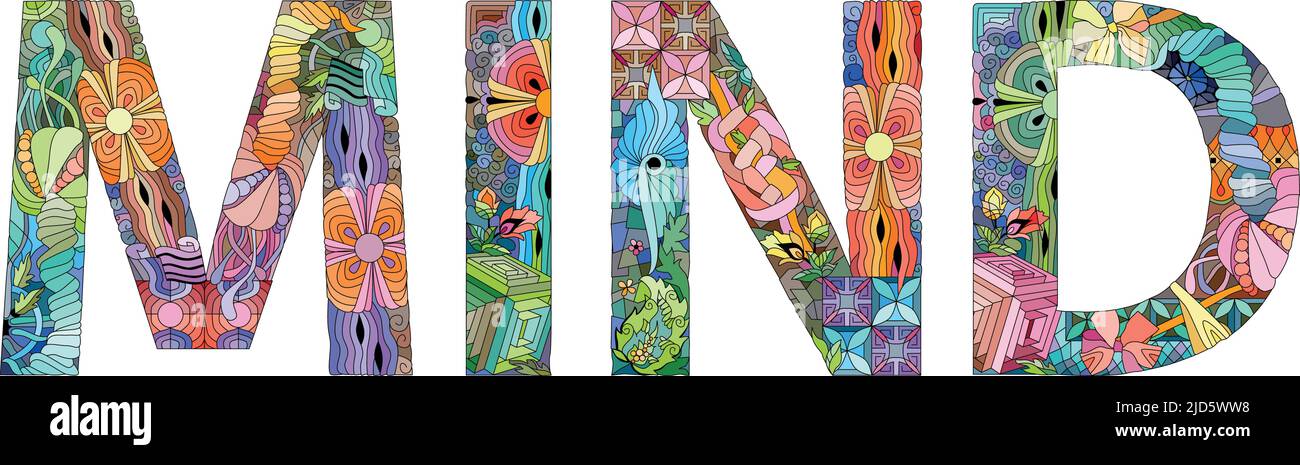 Hand-painted art design. Hand drawn illustration word MIND for t-shirt ...