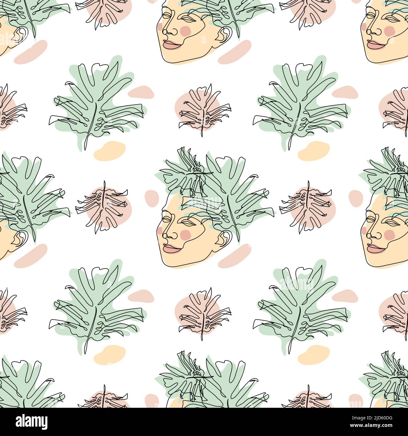 Seamless pattern with one single line drawings of female face and ...