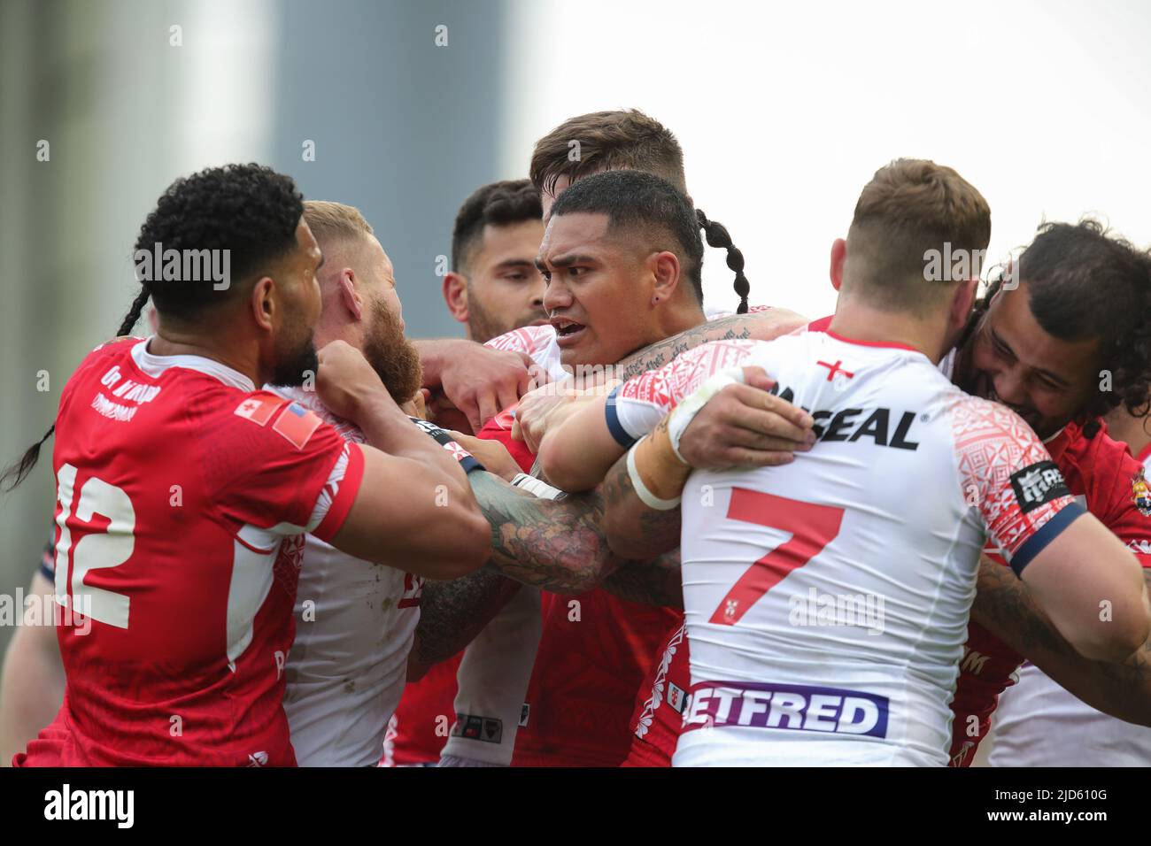 Peter Mata'utia #2 of Combined Nations All Stars grabs hold of Sam ...