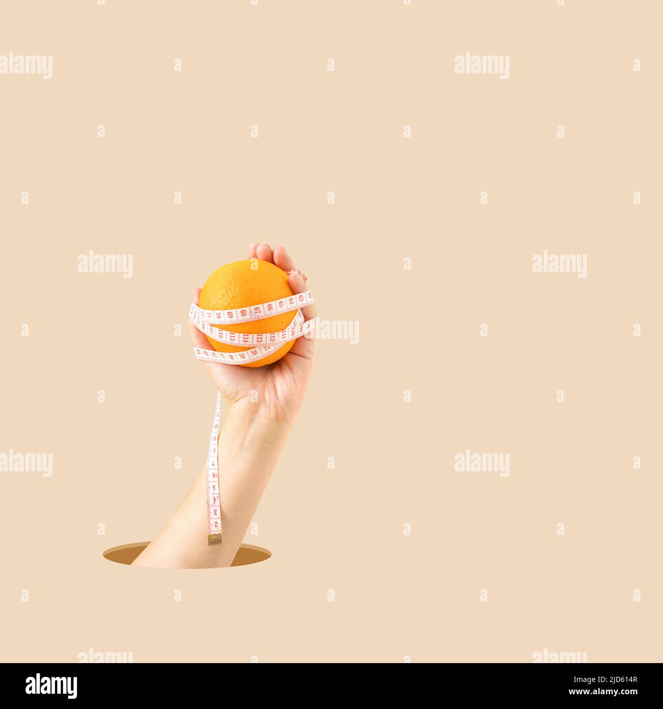 Fruit orange with white measuring tape on pastel background. Orange ...