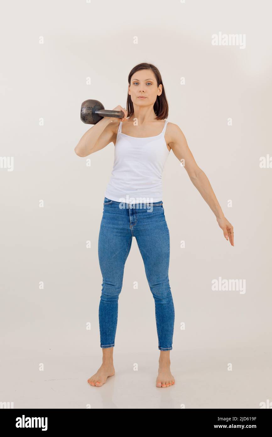 Barefoot woman jeans hi-res stock photography and images - Alamy