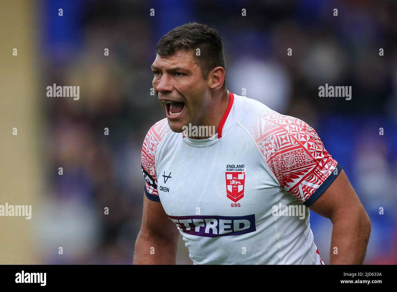 Ryan Hall #5 of the England national rugby league team gestures and ...