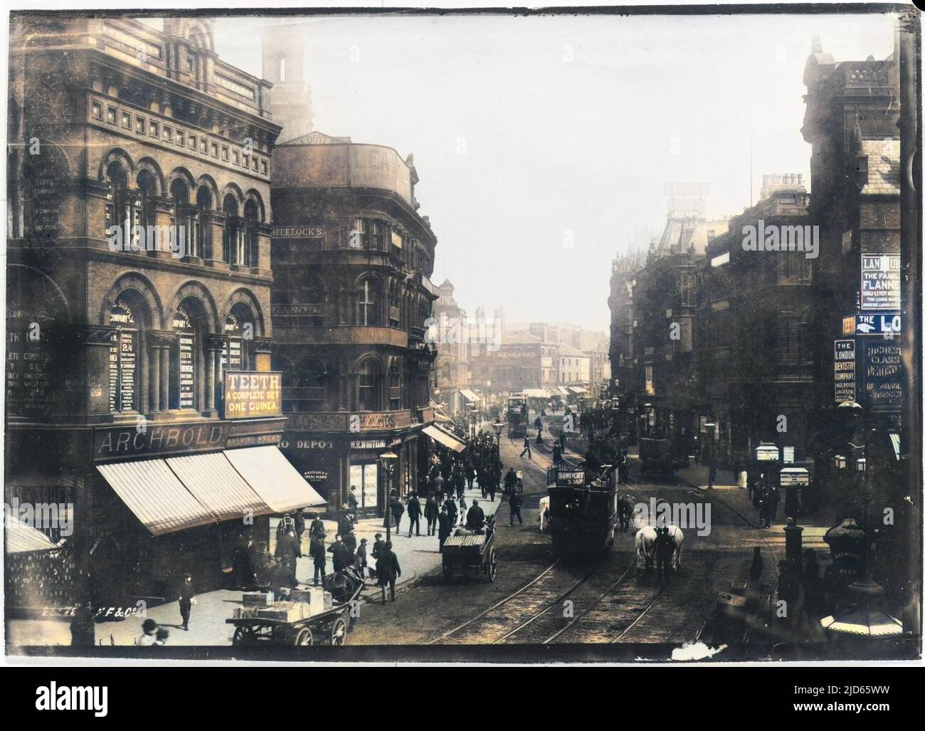 A busy street in Leeds. Colourised version of : 10003204 Date: 1890 ...