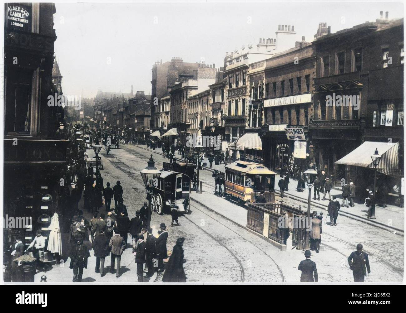 A busy street in Leeds has its own public toilet. Colourised version of ...