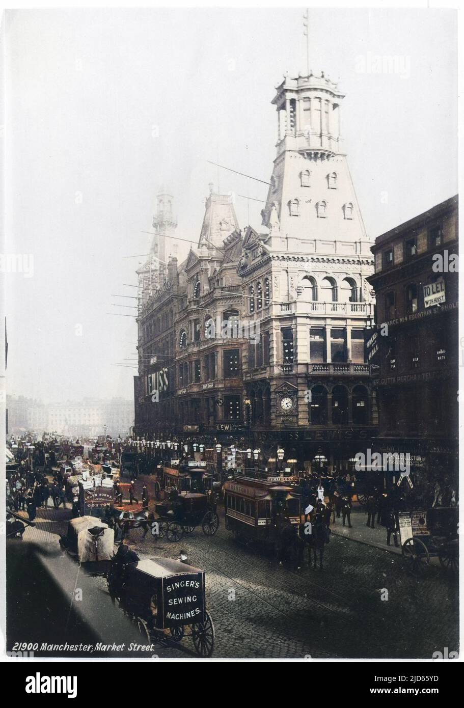 Market St, Manchester. Colourised version of : 10003307 Date: 1889 ...