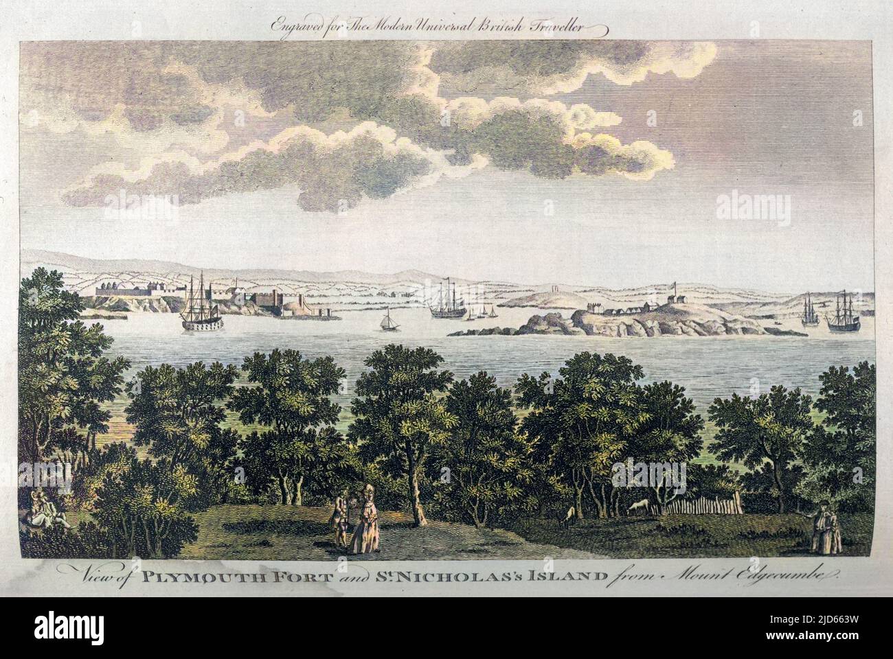 Plymouth Fort and St Nicholas's Island, seen from Mount Edgcumbe, Devon ...