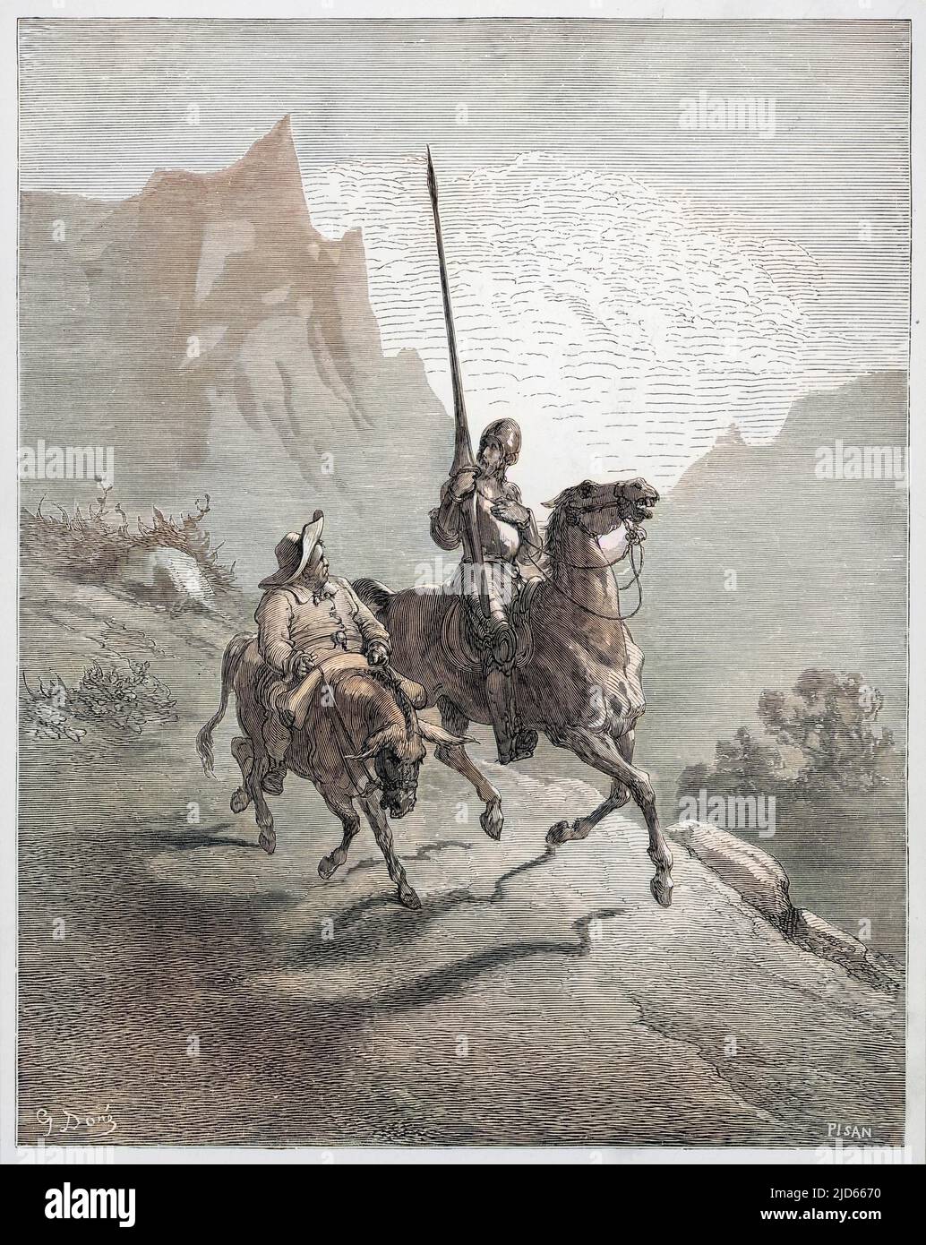 A scene from Cervantes' novel Don Quixote -- the hero of the title ...