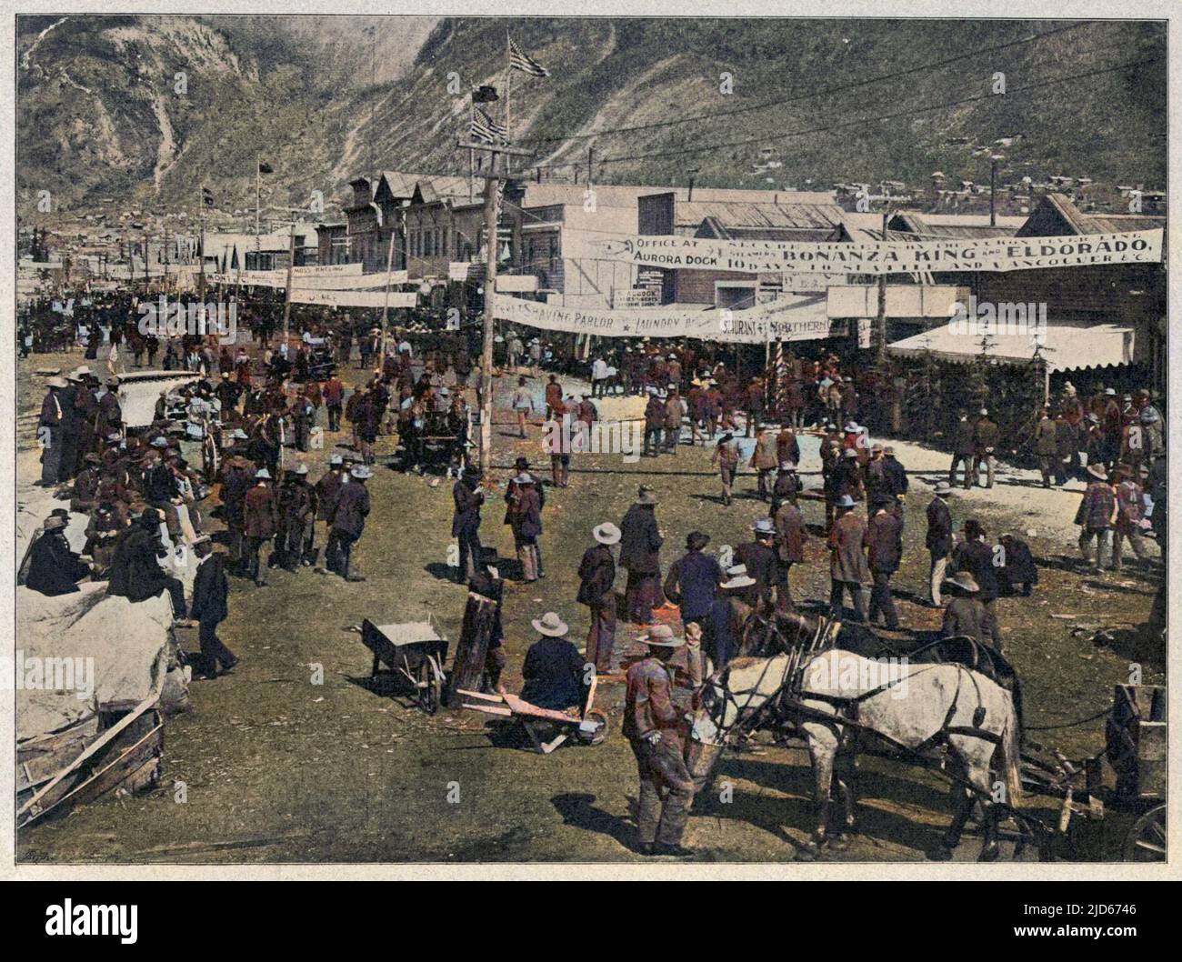 The main street of Dawson City, Klondike, Canada during the gold rush ...
