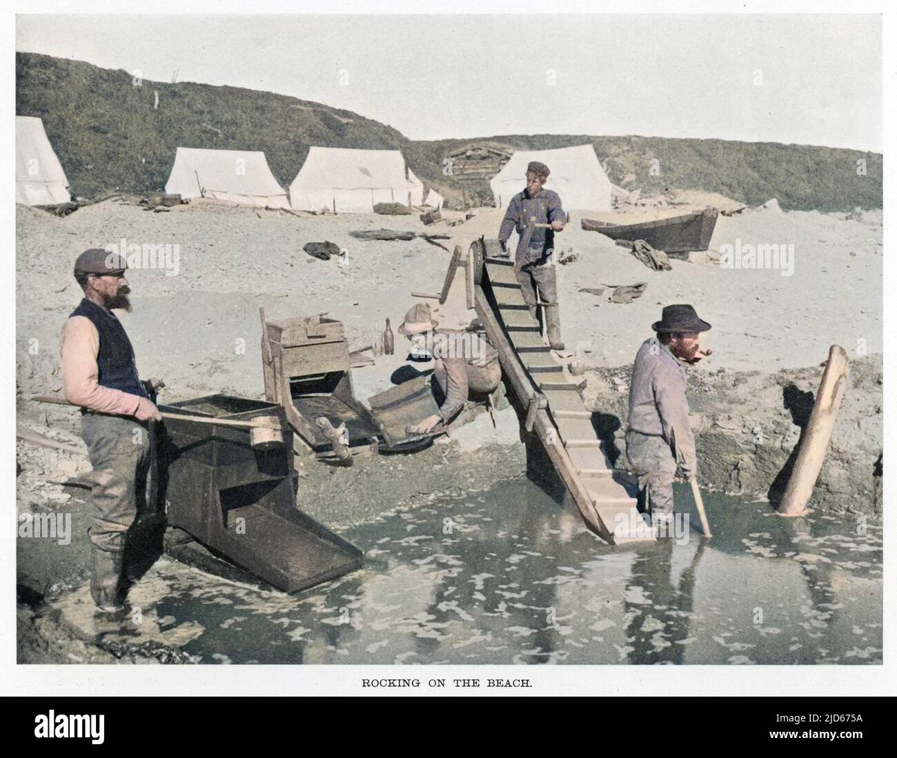 Miners 'rocking' on the Snake River, Alaska Colourised version of ...