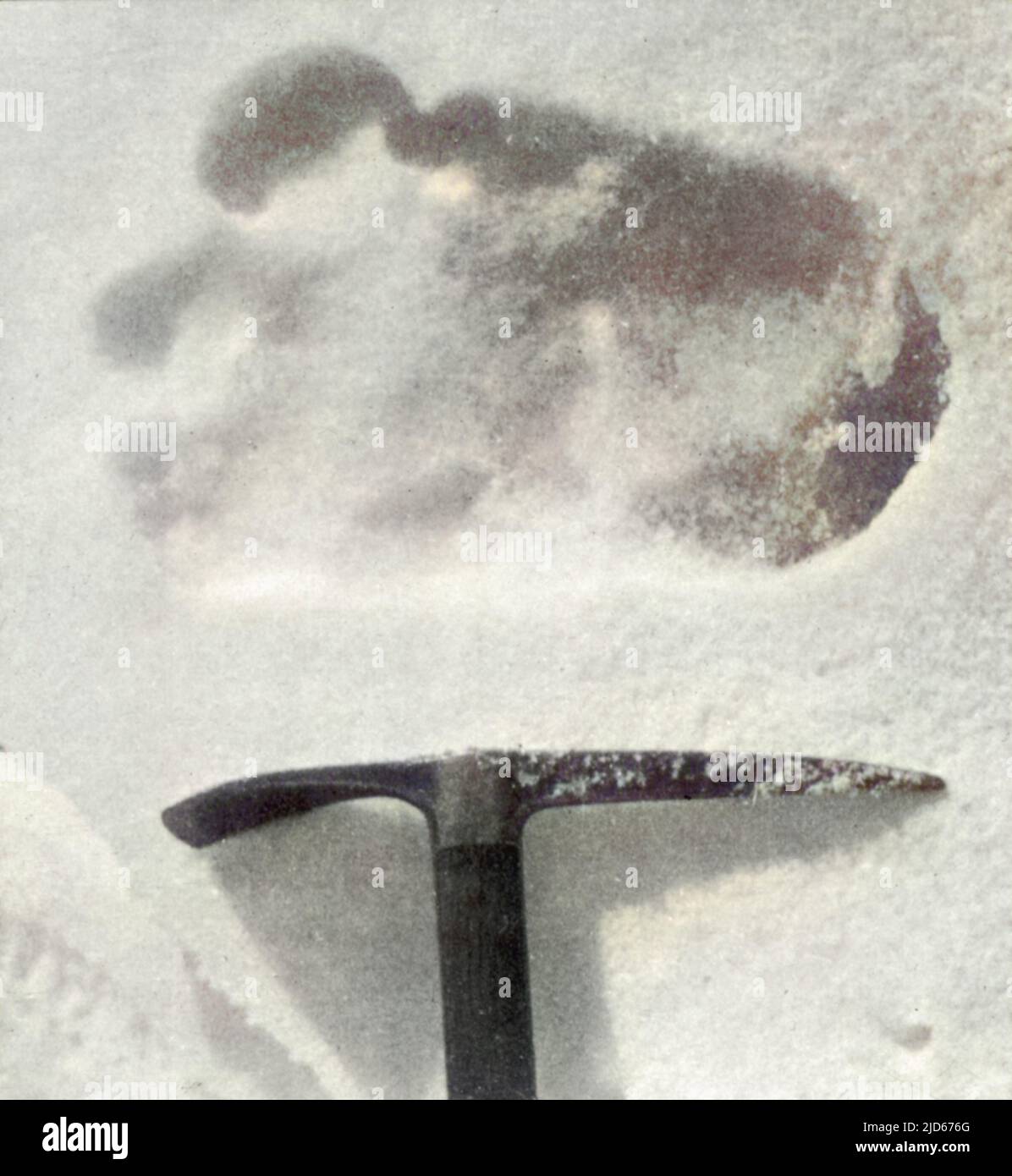 Photograph of an unidentified footprint, taken by Eric Shipton and ...