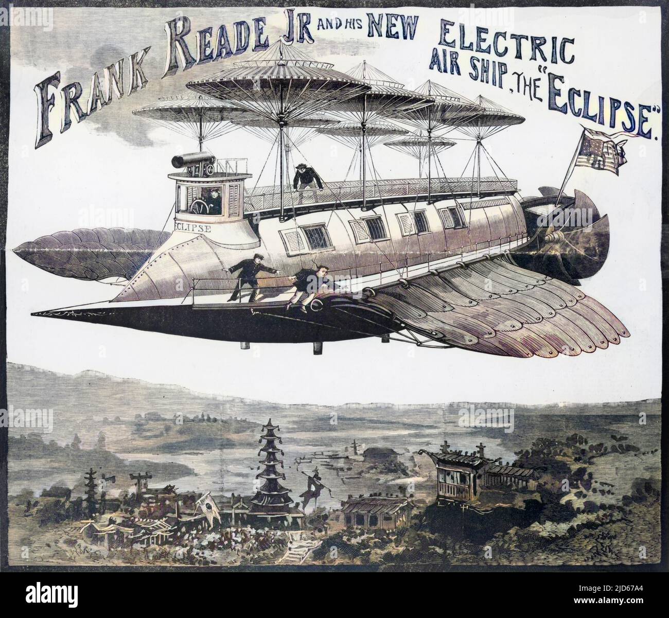 FRANK READE JR. AND HIS NEW ELECTRIC AIR SHIP, 'THE ECLIPSE' Colourised ...