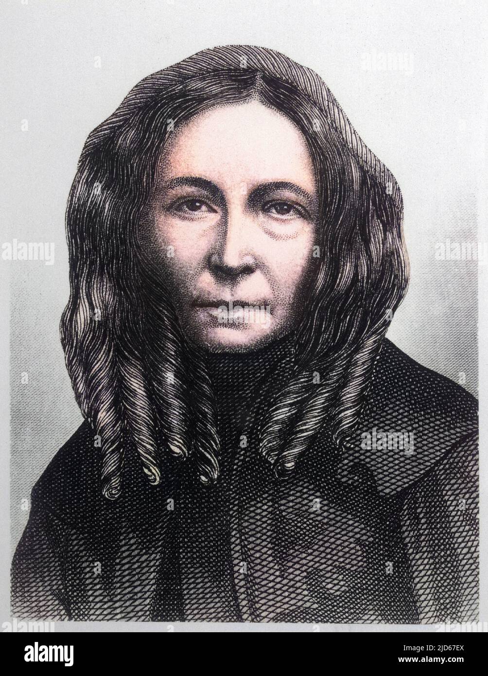 Elizabeth Barrett Browning(1806-1861), Writer. Colourised version of ...