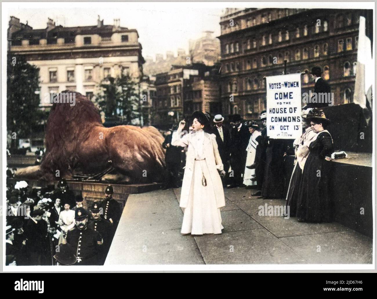 Christabel Pankhurst at Trafalgar Square. Colourised version of ...