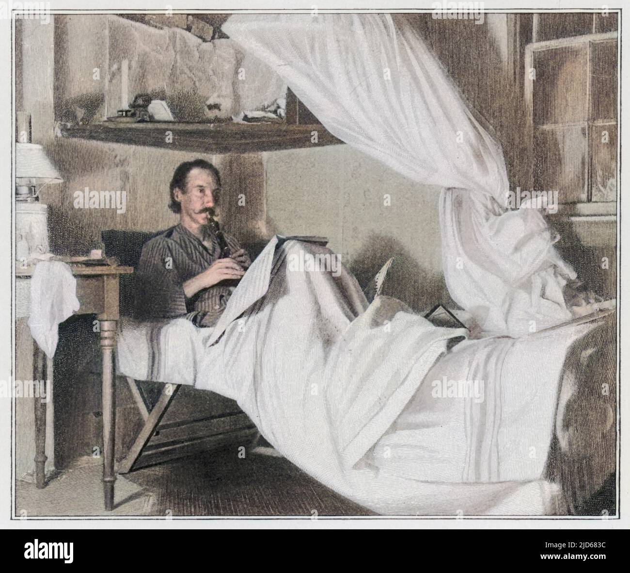 ROBERT LOUIS STEVENSON (1850 - 1894), Scottish writer and poet playing ...