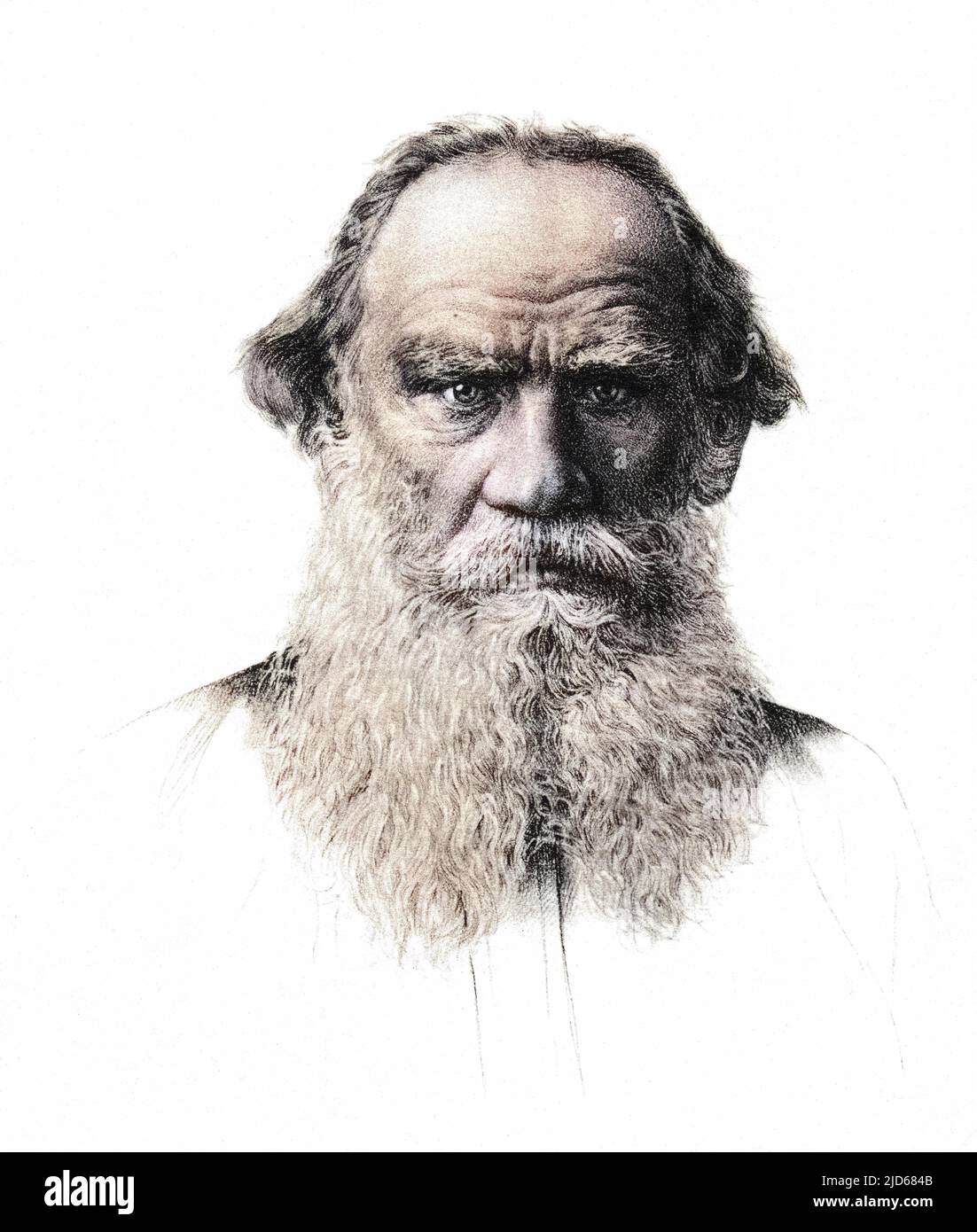 Leo Tolstoy (1828 - 1910), Russian novelist in old age. Colourised ...