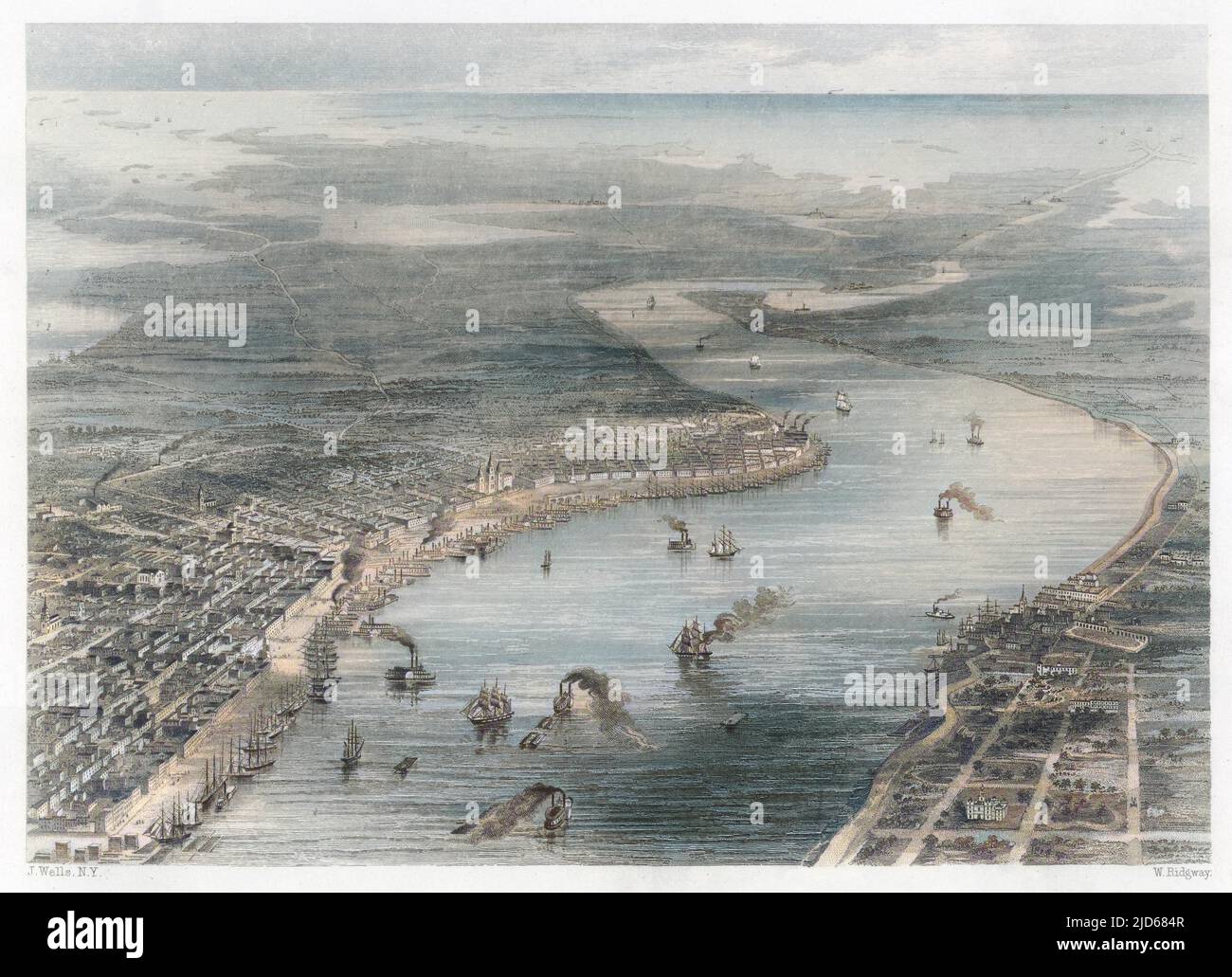 A bird's-eye view of the Mississippi snaking its way through the town ...