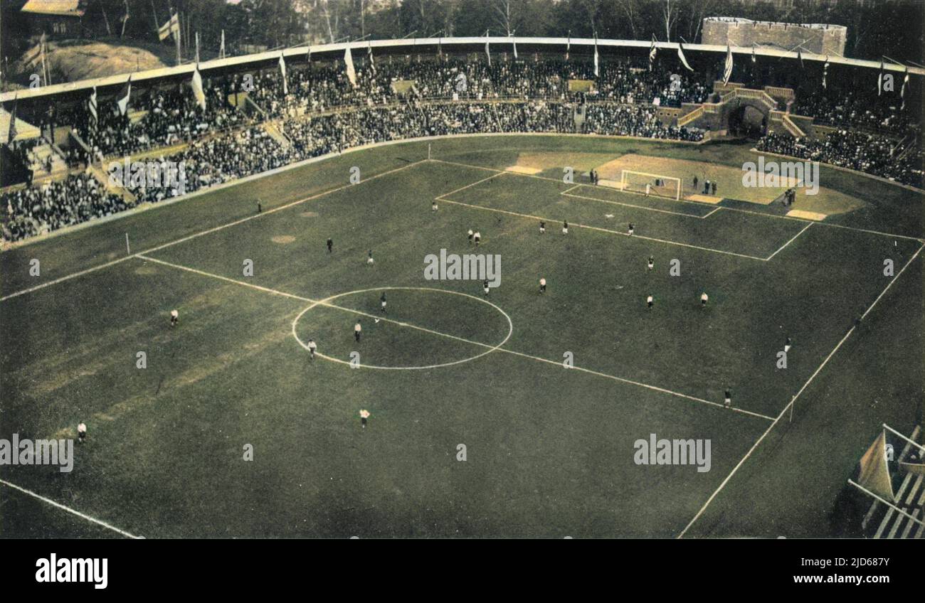 Football final between England and Denmark Colourised version of ...