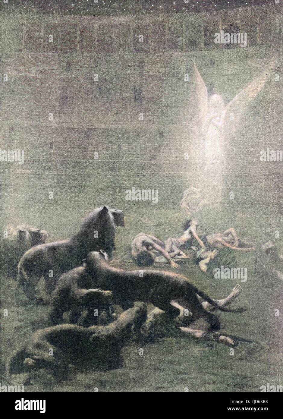 Christian martyrs facing wild beasts in the arena of the Colosseum ...
