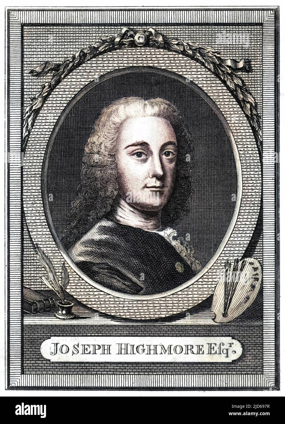 JOSEPH HIGHMORE artist, depicted with palette and brushes. Colourised ...