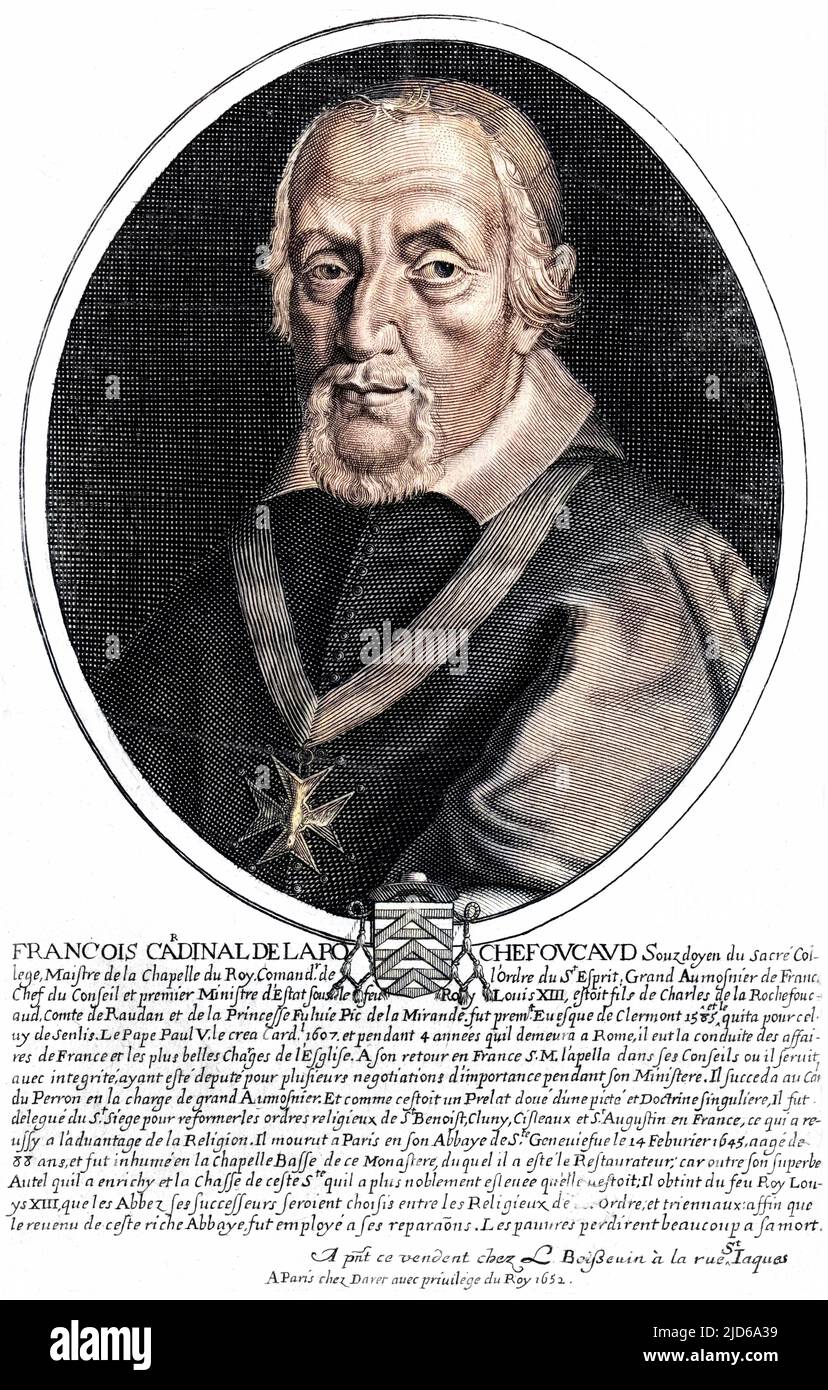 FRANCOIS, cardinal de la ROCHEFOUCAULD French churchman Colourised ...