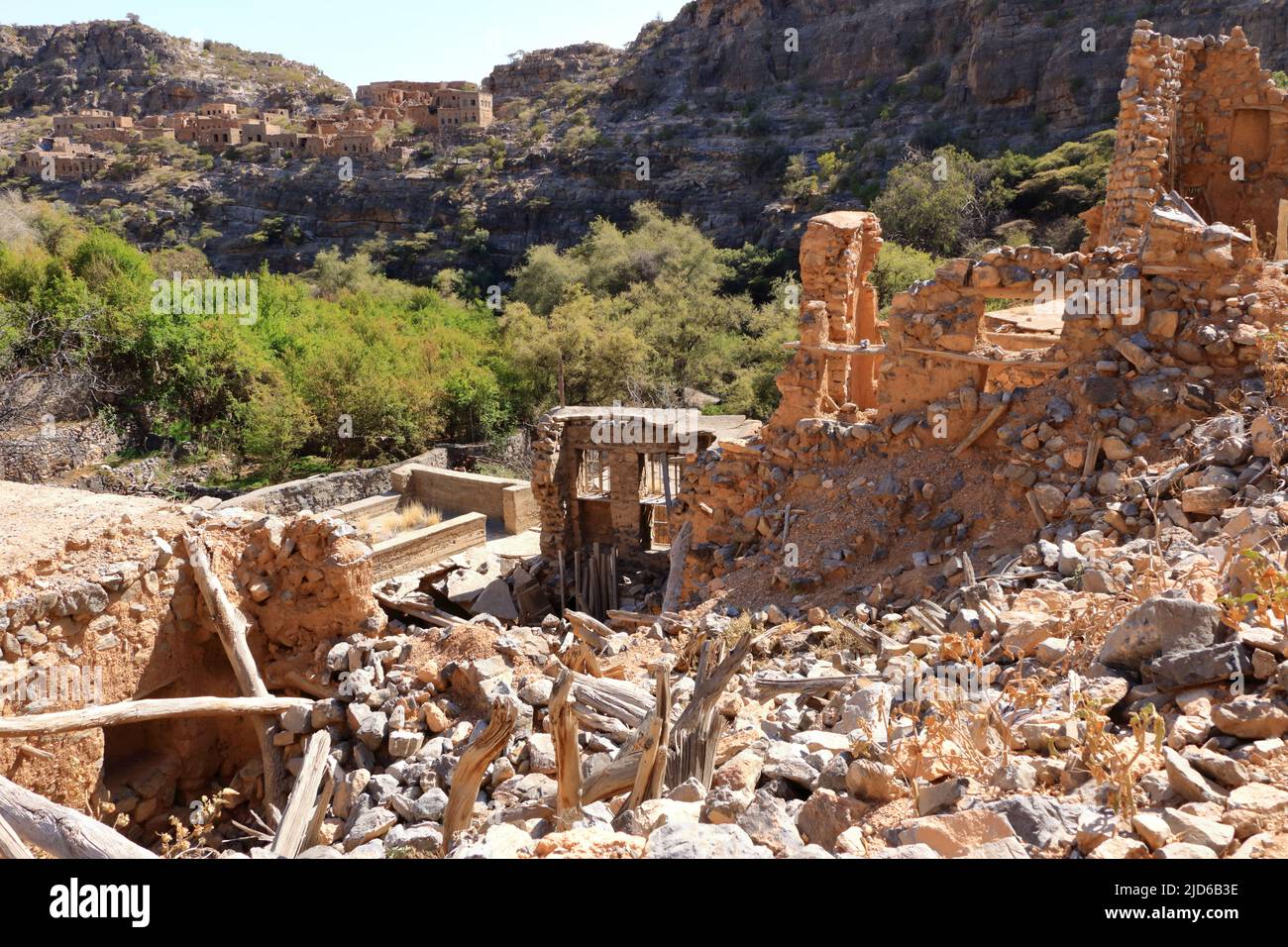View of ruins of an abandoned village at the Wadi Bani Habib at the ...