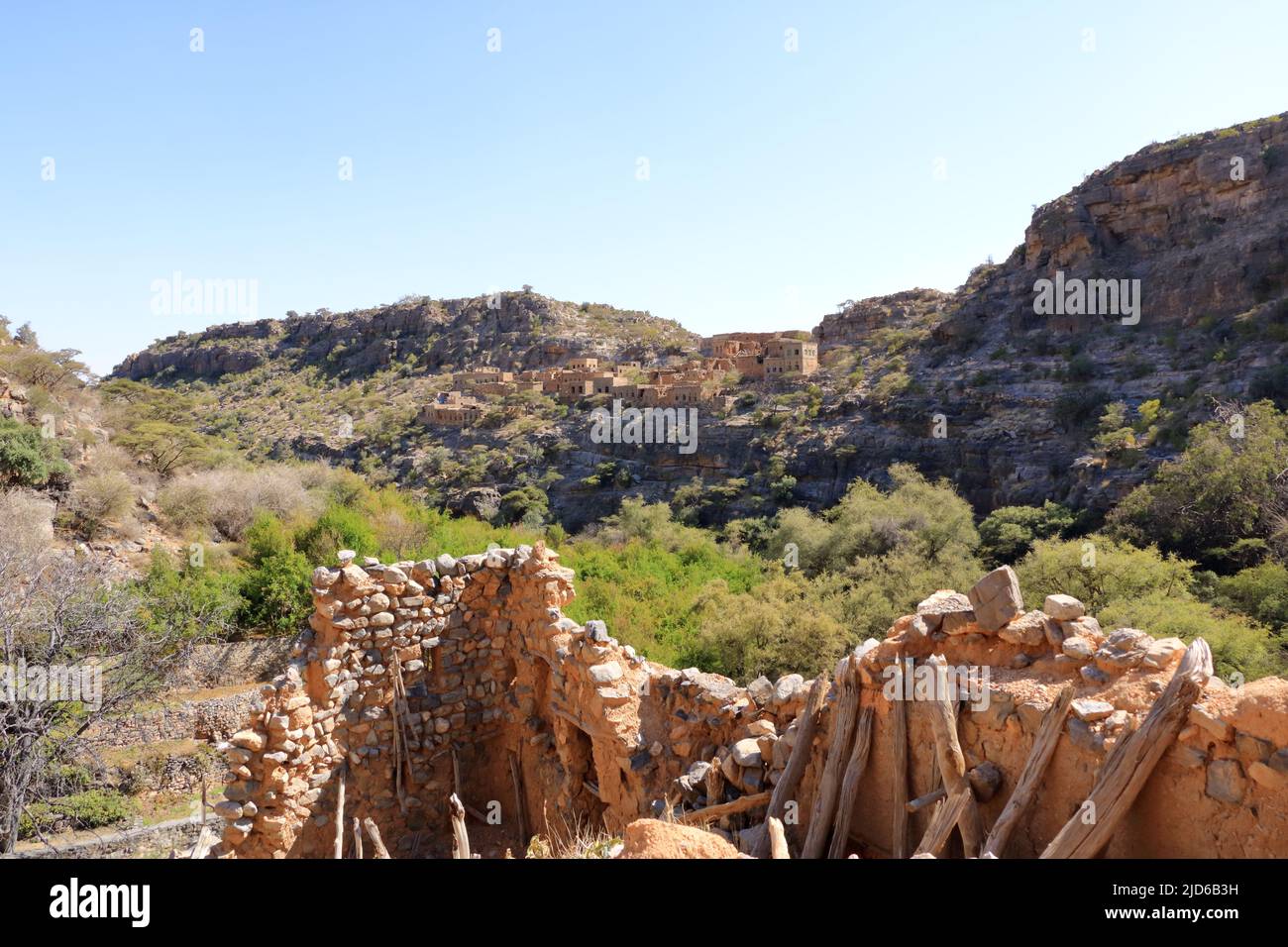 View of ruins of an abandoned village at the Wadi Bani Habib at the ...