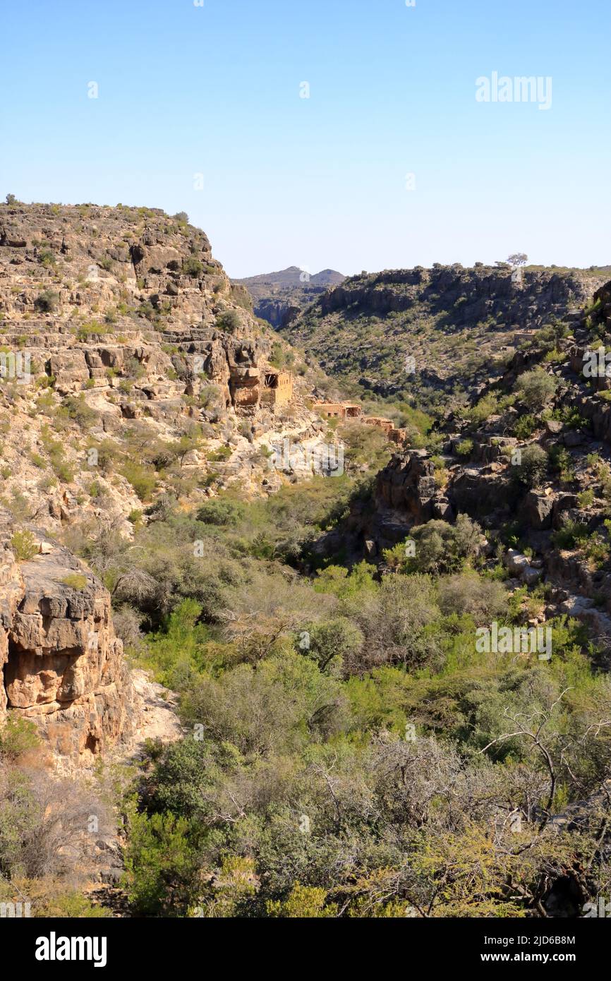 View of ruins of an abandoned village at the Wadi Bani Habib at the ...