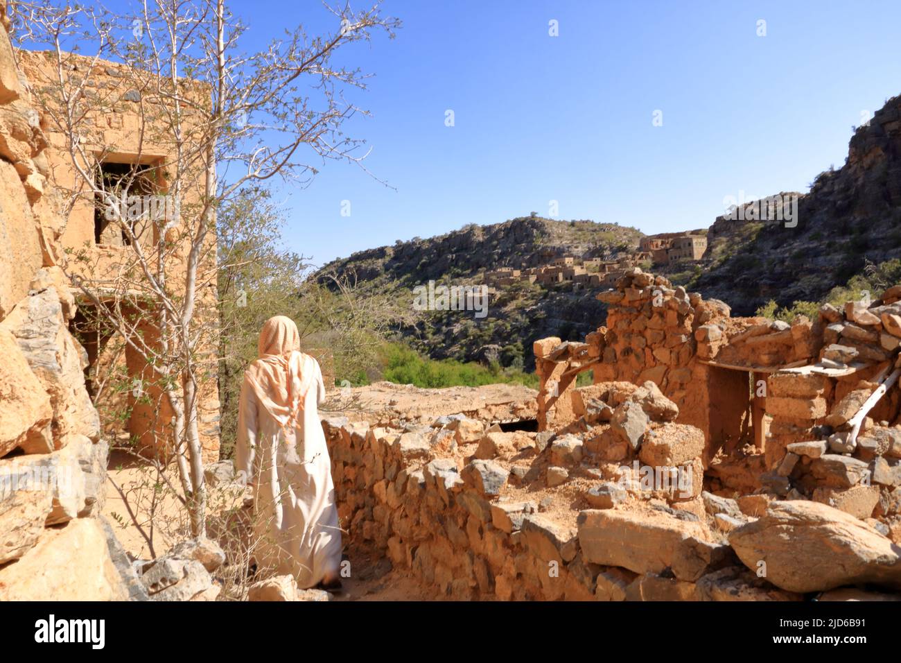 View of ruins of an abandoned village at the Wadi Bani Habib at the ...