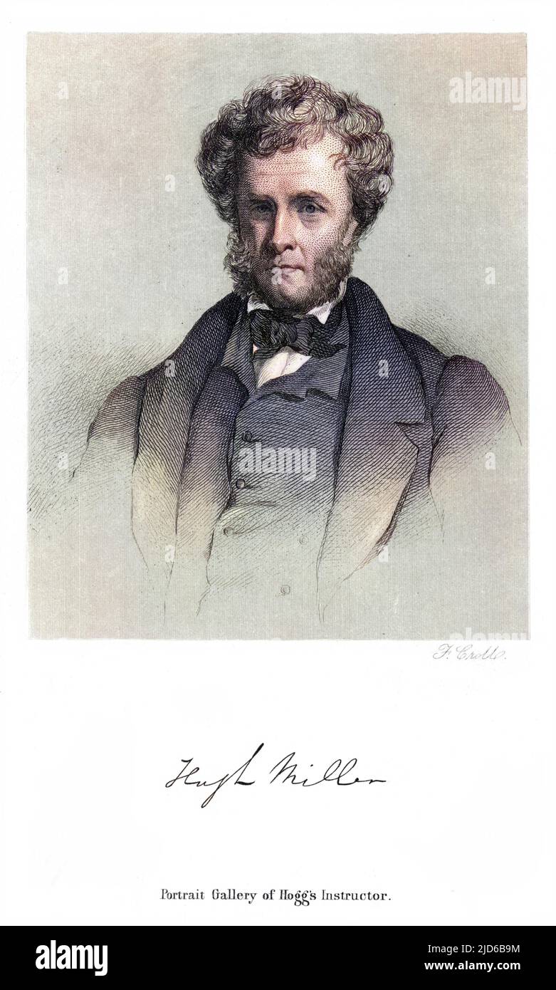 HUGH MILLER Scottish geologist with his autograph Colourised version of ...