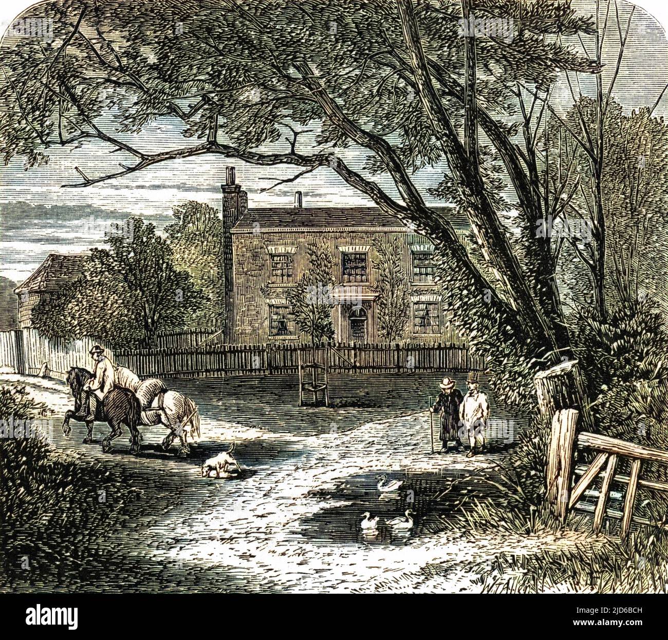 The home of Mary Russell Mitford at Swallowfield. Colourised version of ...